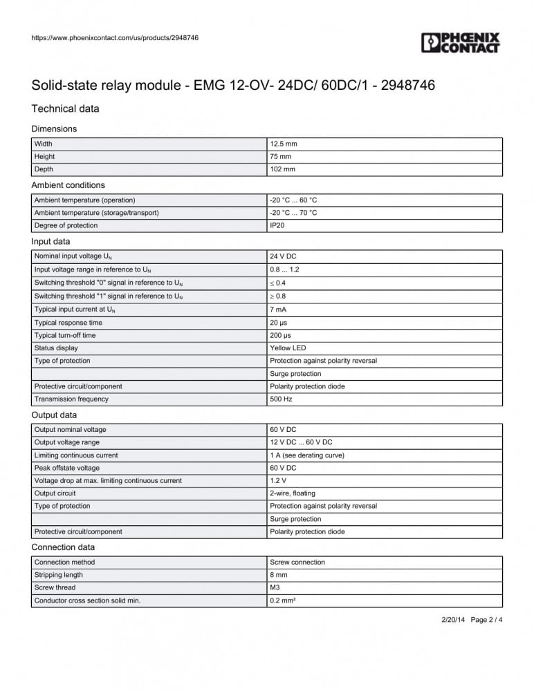 Phoenix Contact 2948746 technical document page 2