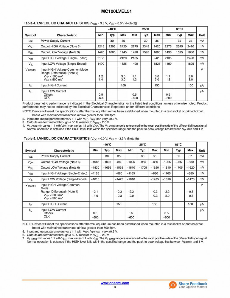 MC100LVEL51 datasheet page 3