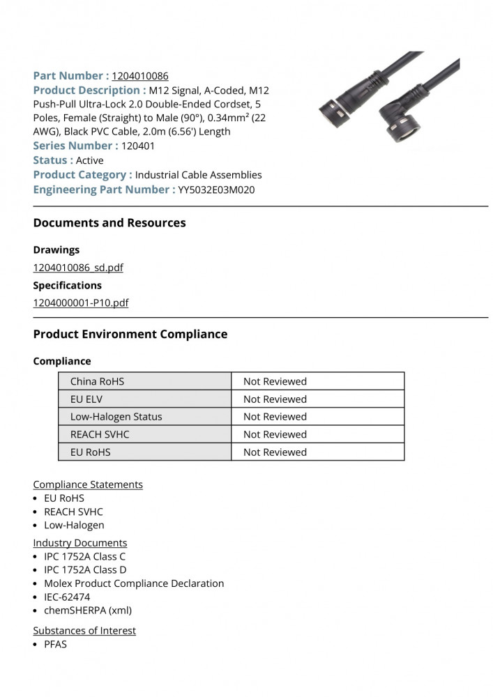MOLEX Ultra Lock M12 product specification, page 1