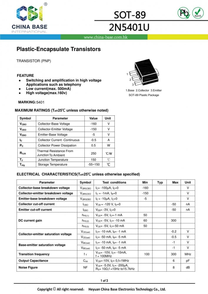 2N5401U datasheet page 1