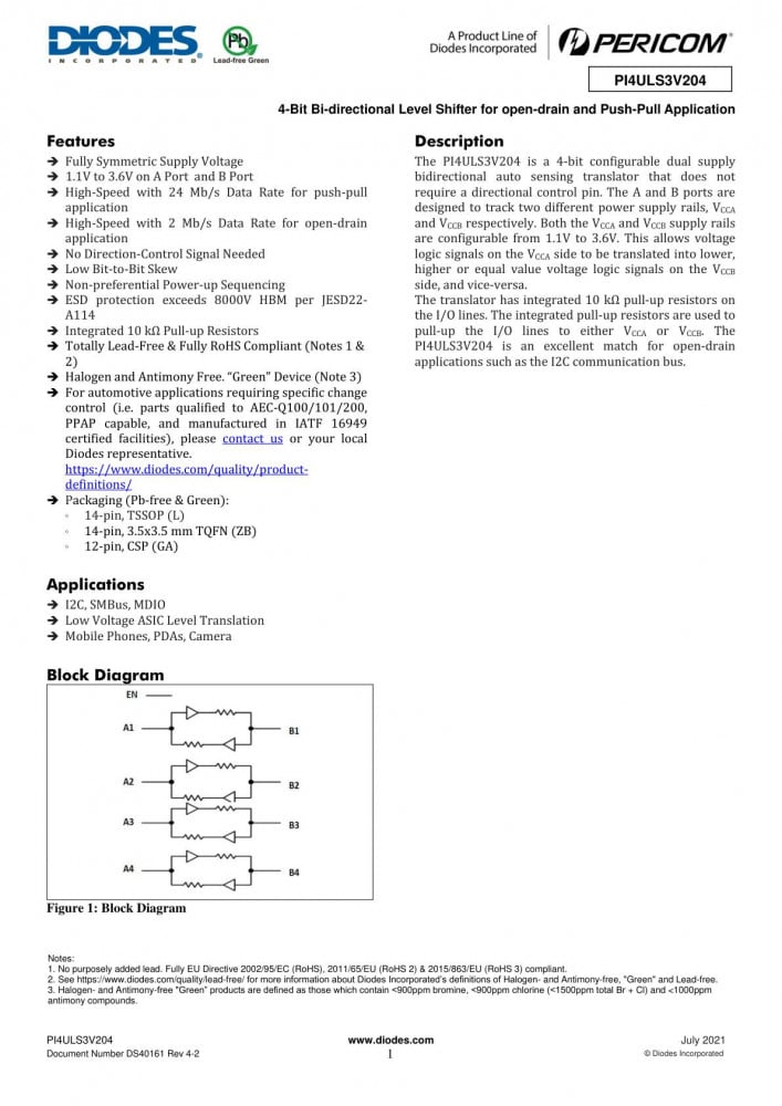 PI4ULS3V204LEX datasheet page 1