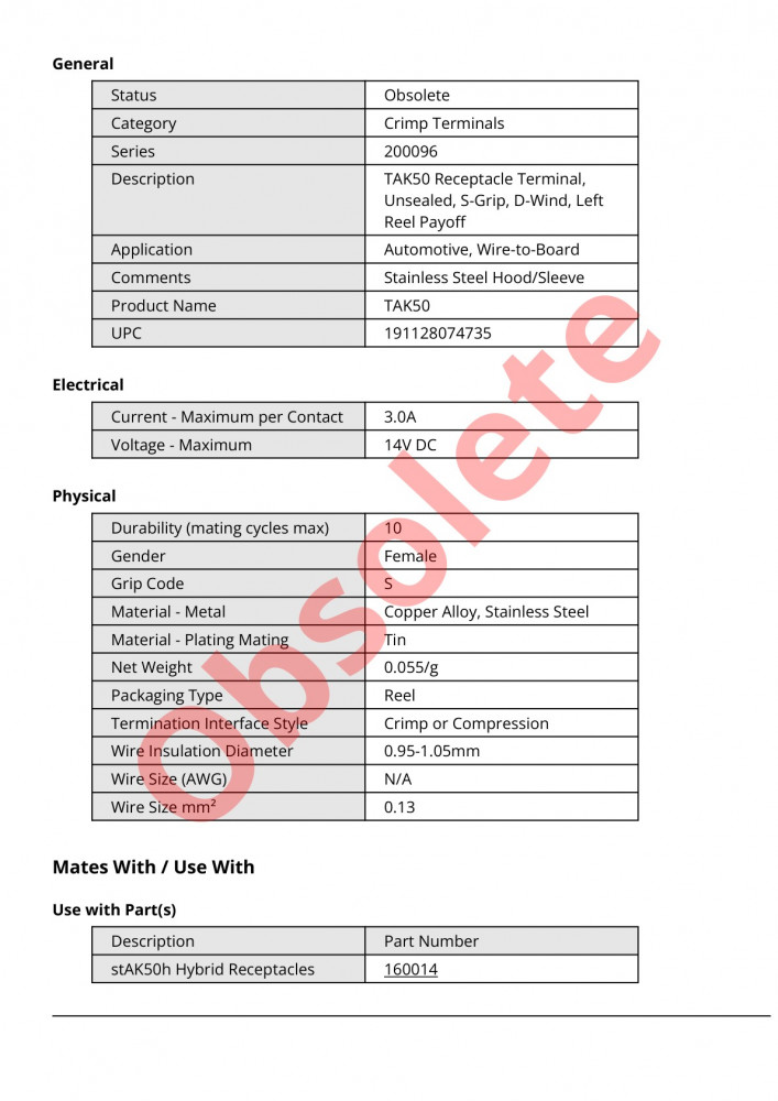 Technical document page 2 for MOLEX 2000960201
