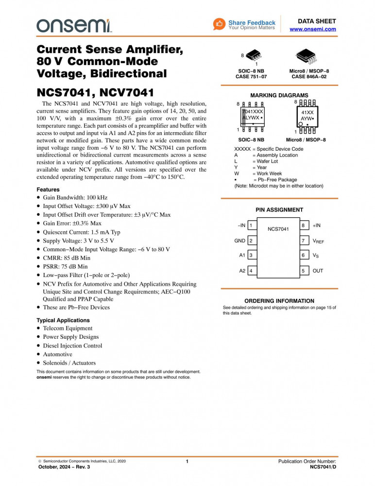 NCS7041 datasheet page 1