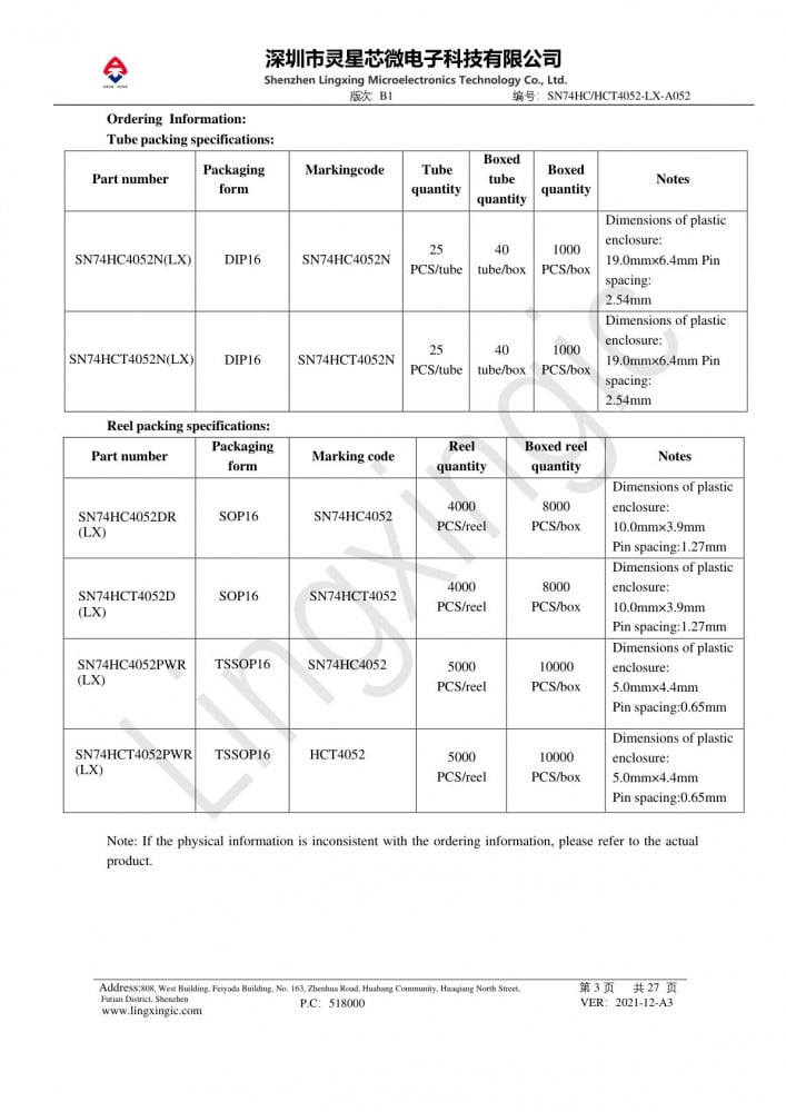 SN74HC4052PWR(LX) datasheet page 3