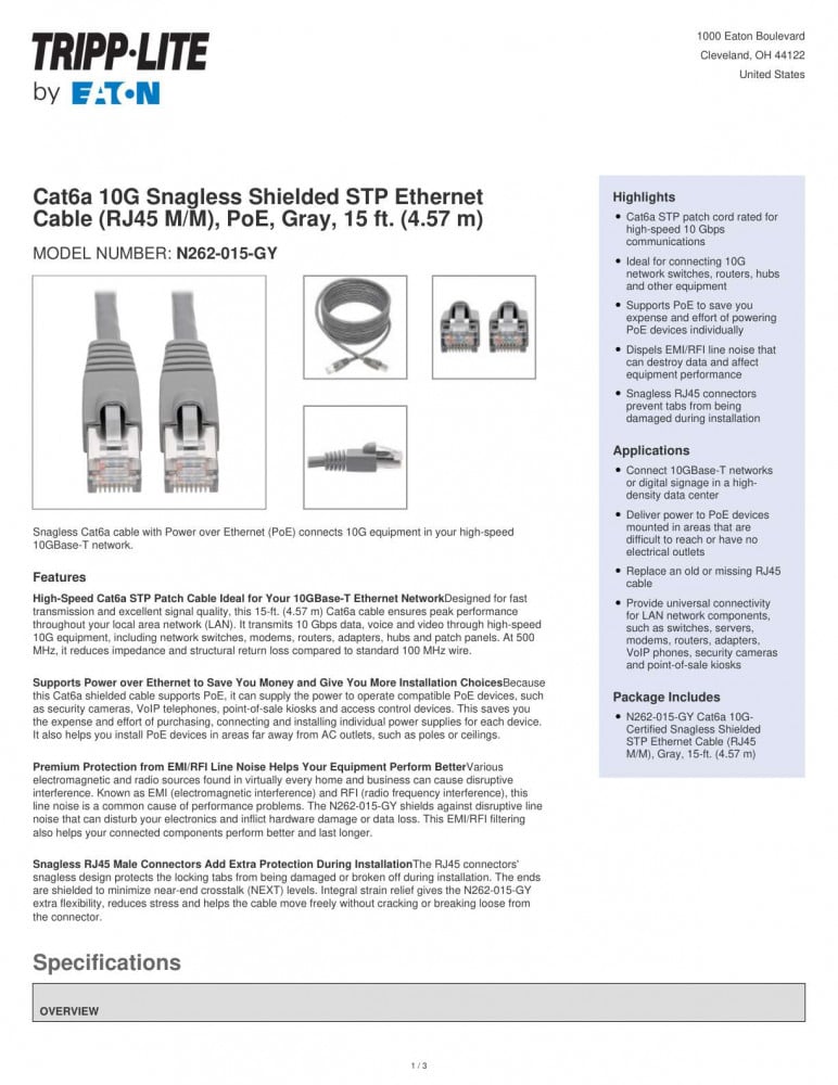 N262-015-GY technical document page 1
