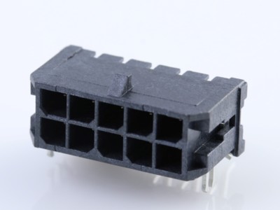 Micro-Fit 3.0 Right-Angle Header, 3.00mm Pitch, Dual Row, 10 Circuits, with PCB Press-fit Metal Retention Clip, 0.38µm Gold Plating, Glow-Wire Capable, Black,  Tape and Reel for sale