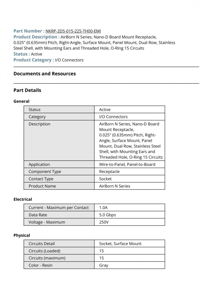 Product technical document image, page 1