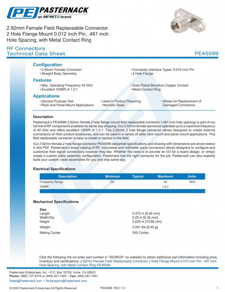 PE45599 datasheet page 1