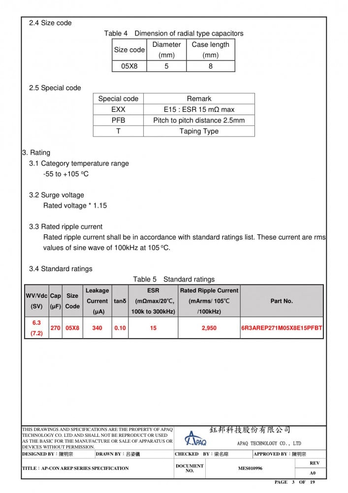 APAQ 6R3AREP271M05X8E15PFBT datasheet page 3