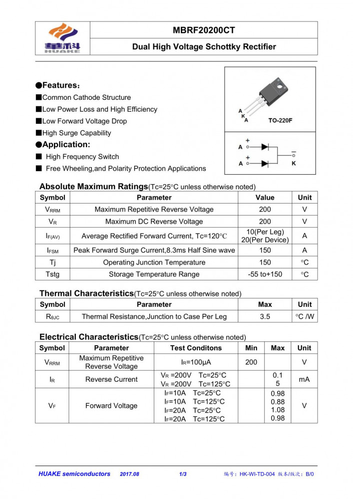 MBRF20200CT datasheet page 1