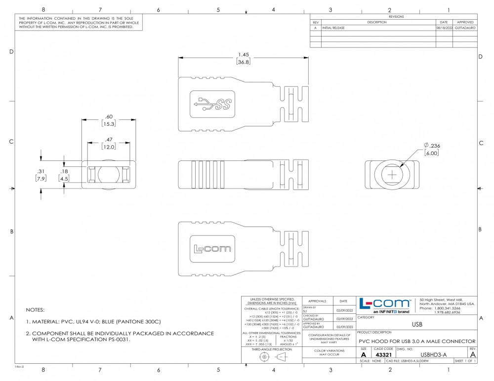 L-com USBHD3-A technical document page