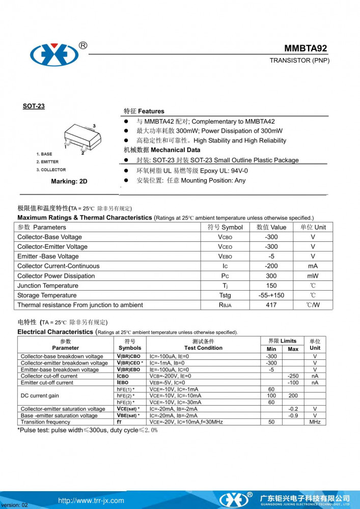 MMBTA92 datasheet page 1