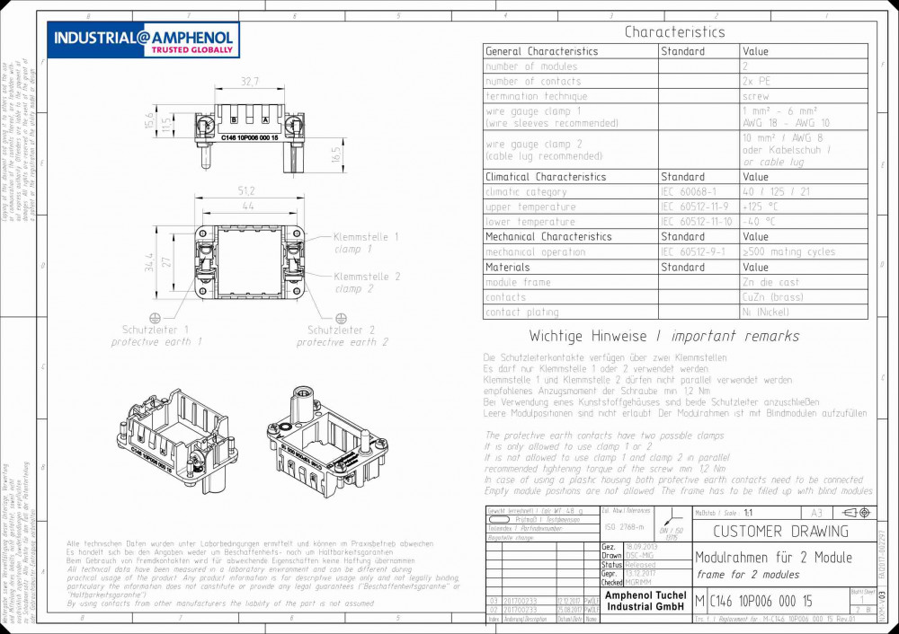 Amphenol C14610P00600015 customer drawing page 1