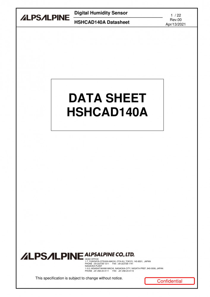 HSHCAD140A datasheet page 1
