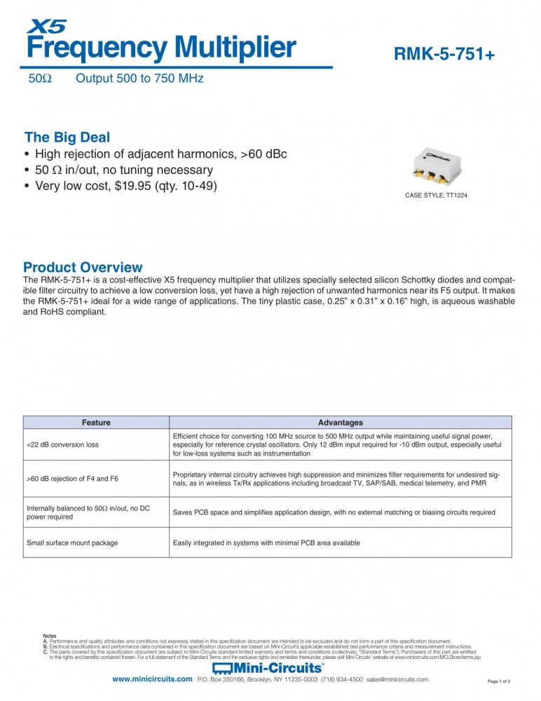RMK-5-751+ product overview and electrical specifications