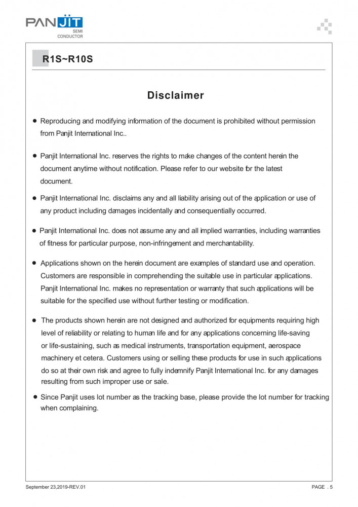 PANJIT R1S to R10S datasheet page 5