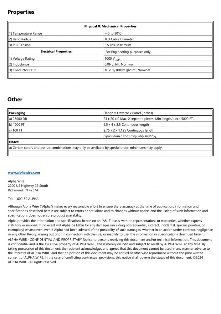 Alpha Wire 1551 specification page 2