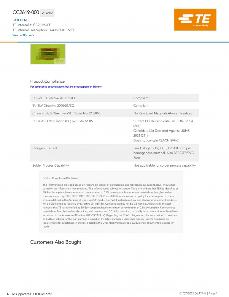 CC2619-000 technical document page 1