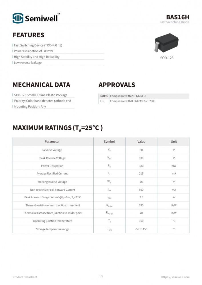 BAS16H datasheet page 1