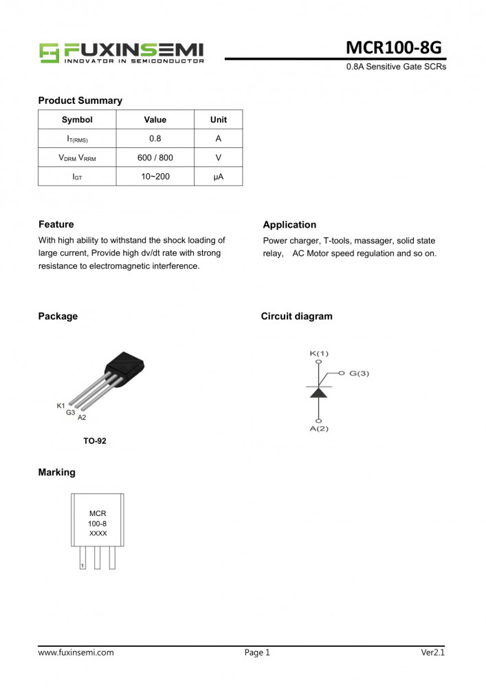 MCR100-8G datasheet page 1