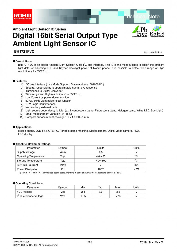 BH1721FVC technical document page 1