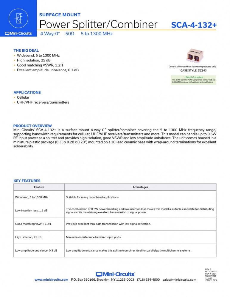 SCA-4-132+ datasheet page 1