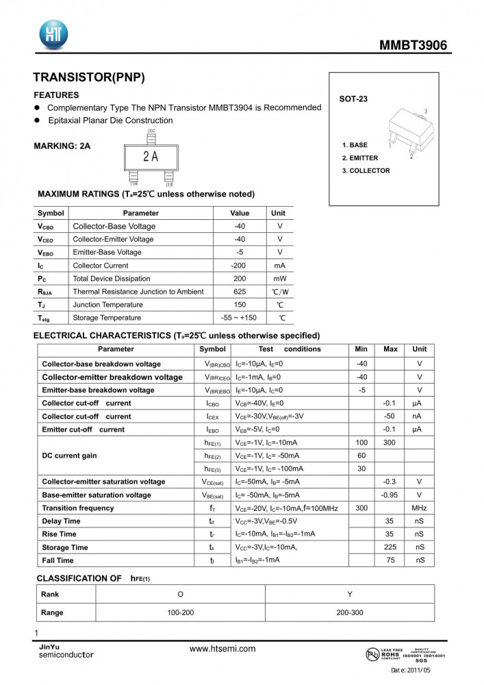 MMBT3906 datasheet page 1
