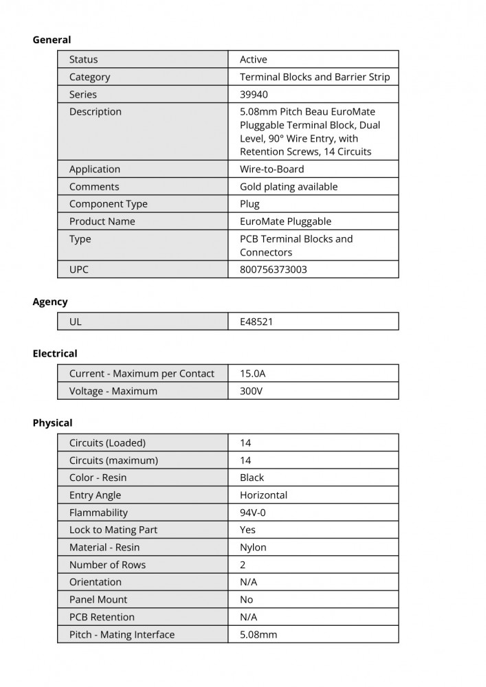 Technical document image 2 for MOLEX 399400414
