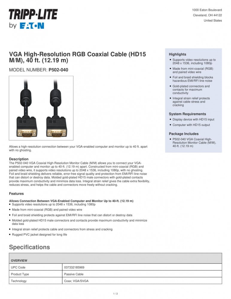 P502-040 technical document page 1