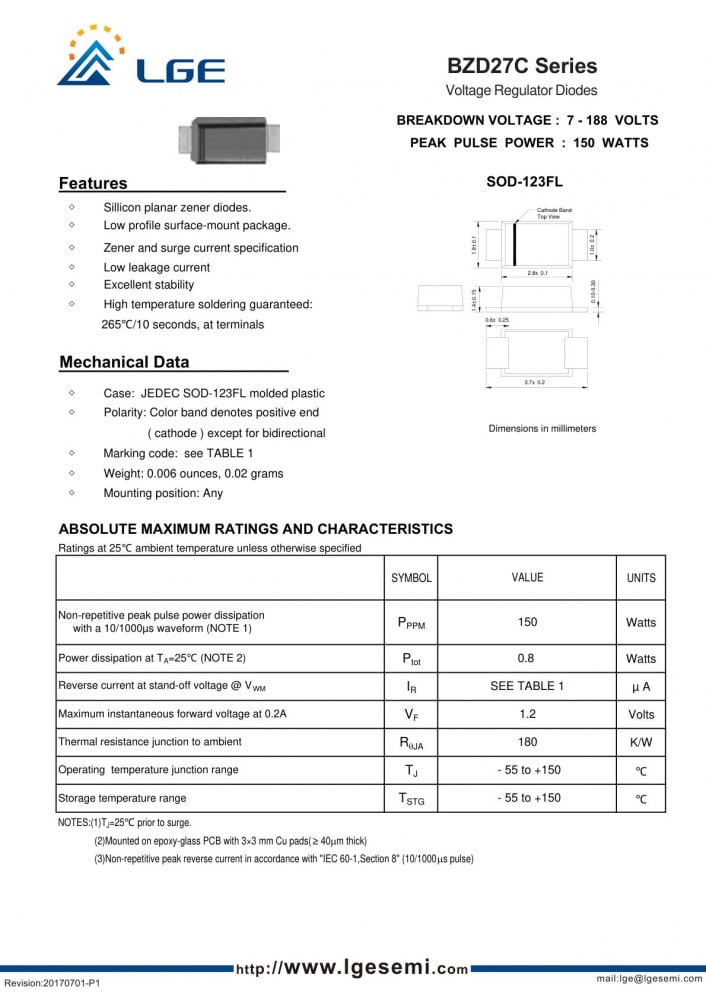 LGE BZD27C series datasheet page 1