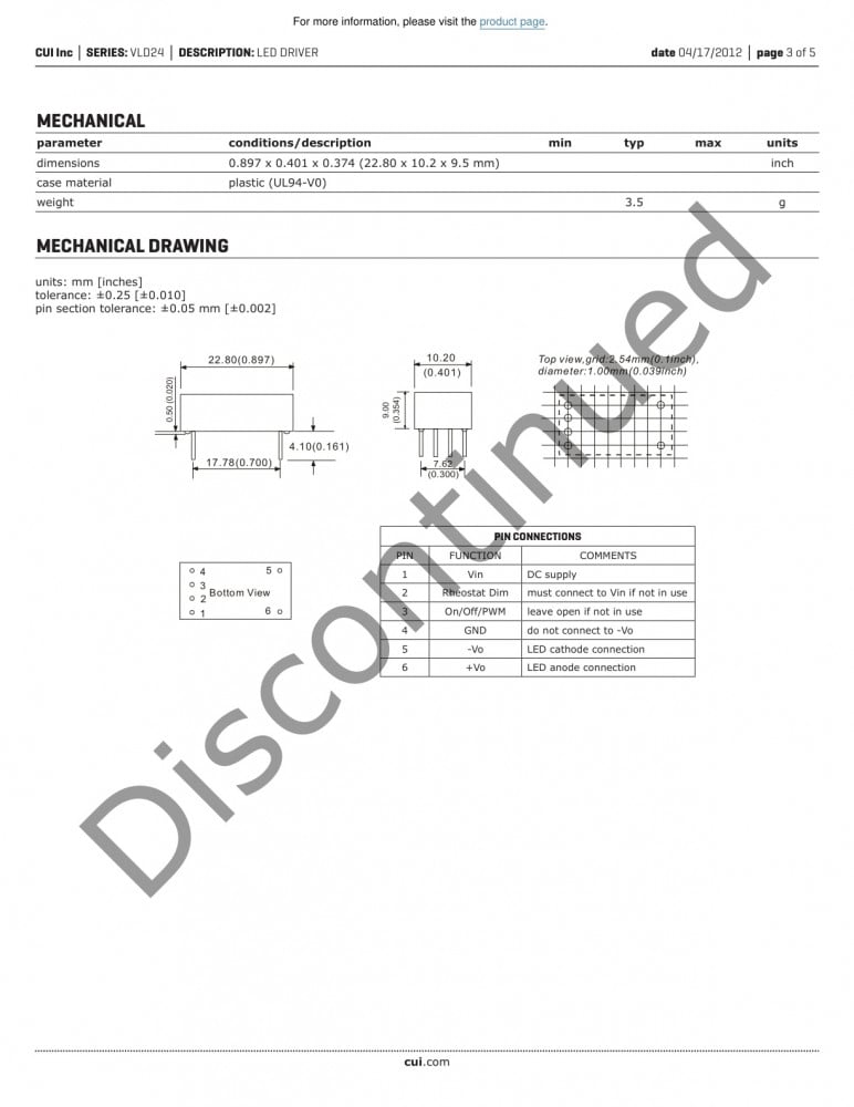 CUI VLD24-500 datasheet page 3