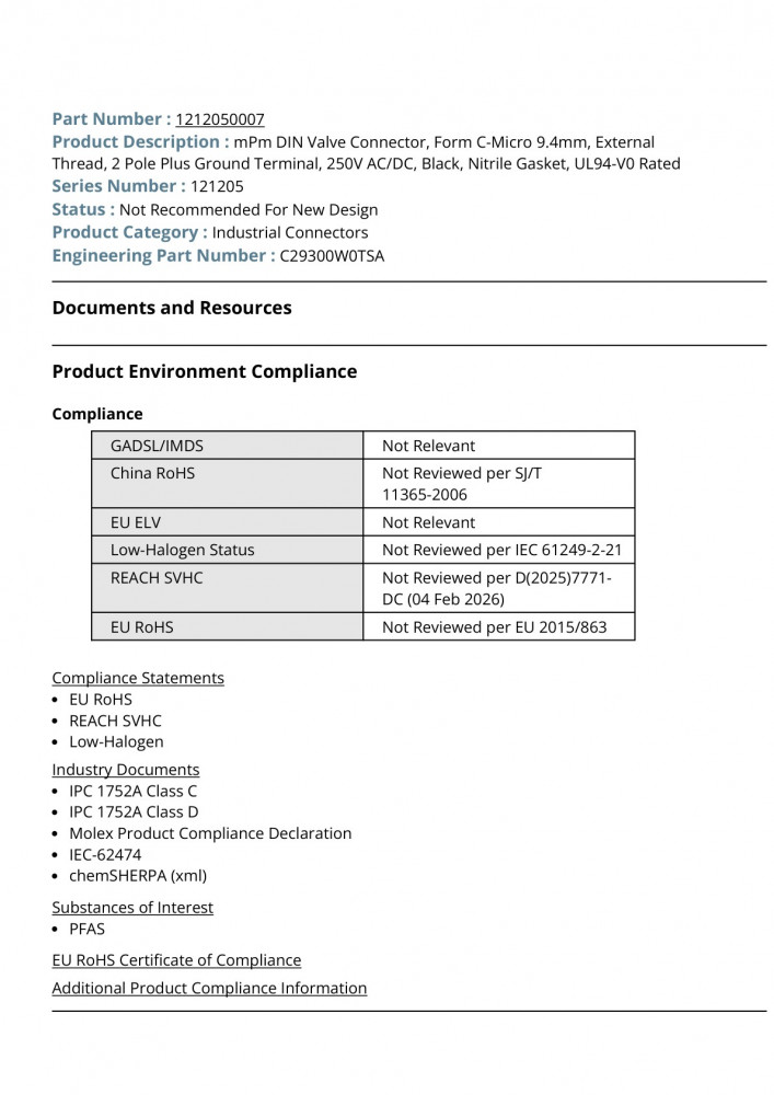 DIN valve connector specification preview, page 1