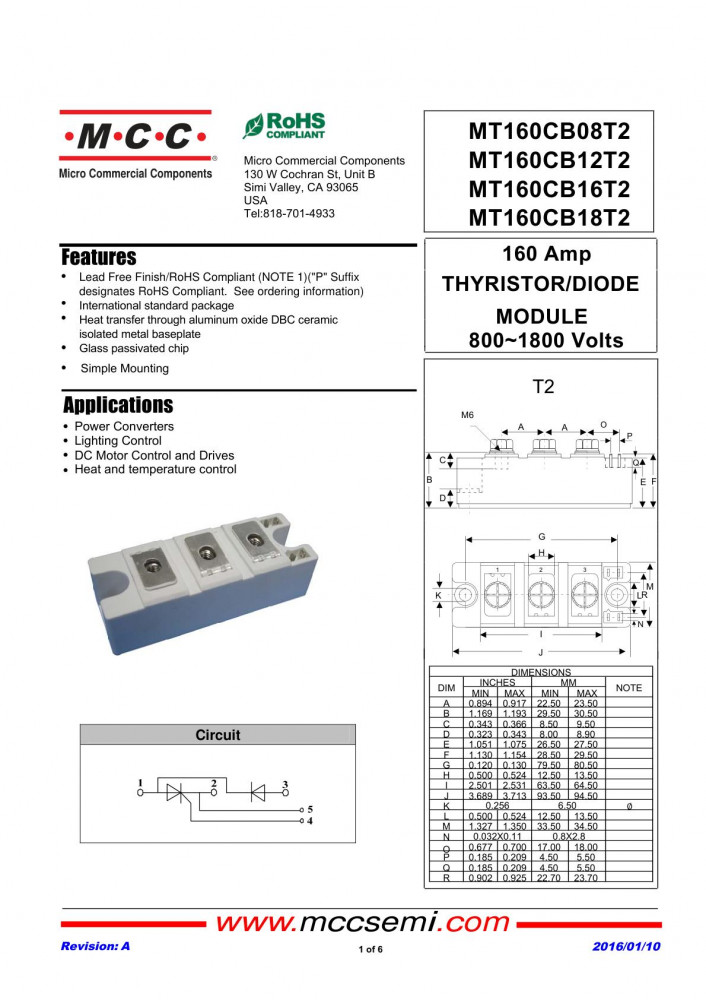 MT160CB16T2-BP datasheet page 1