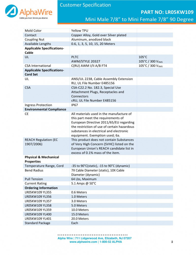 LR05KW109 YL355 technical document page 2
