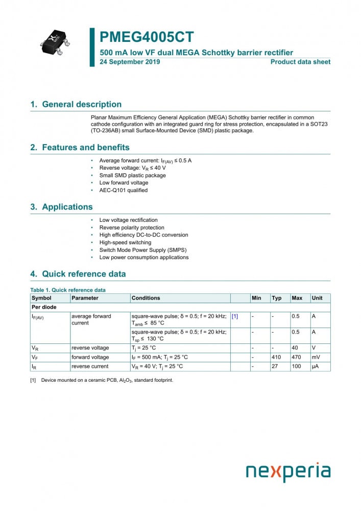 PMEG4005CT datasheet page 1