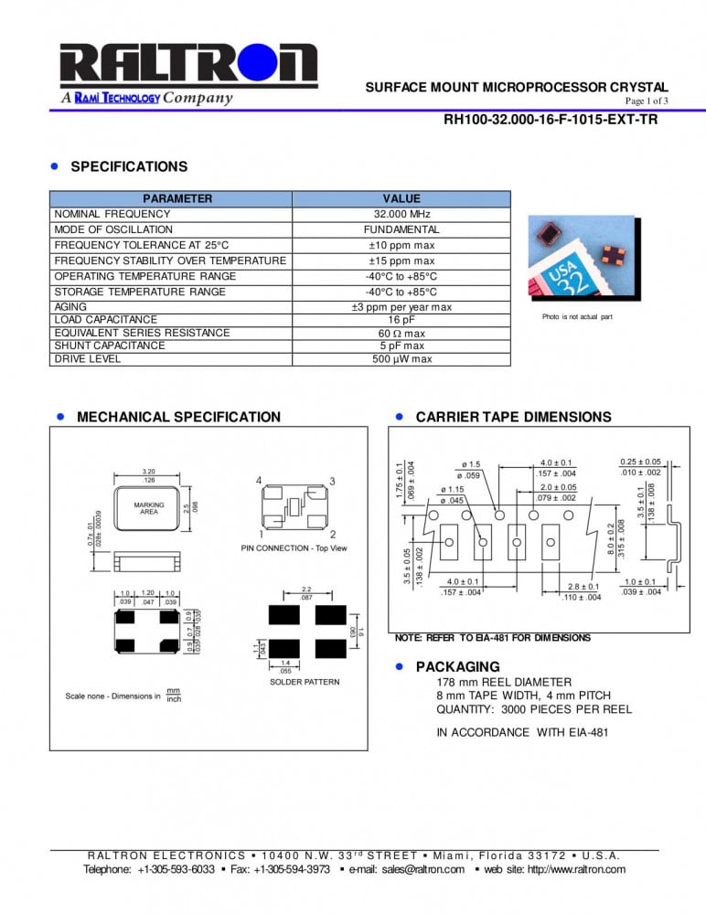 RH100 product documentation page 1