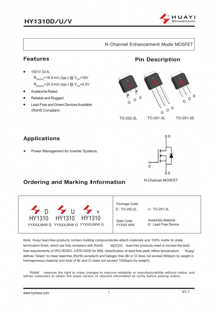 HY1310D datasheet page 1
