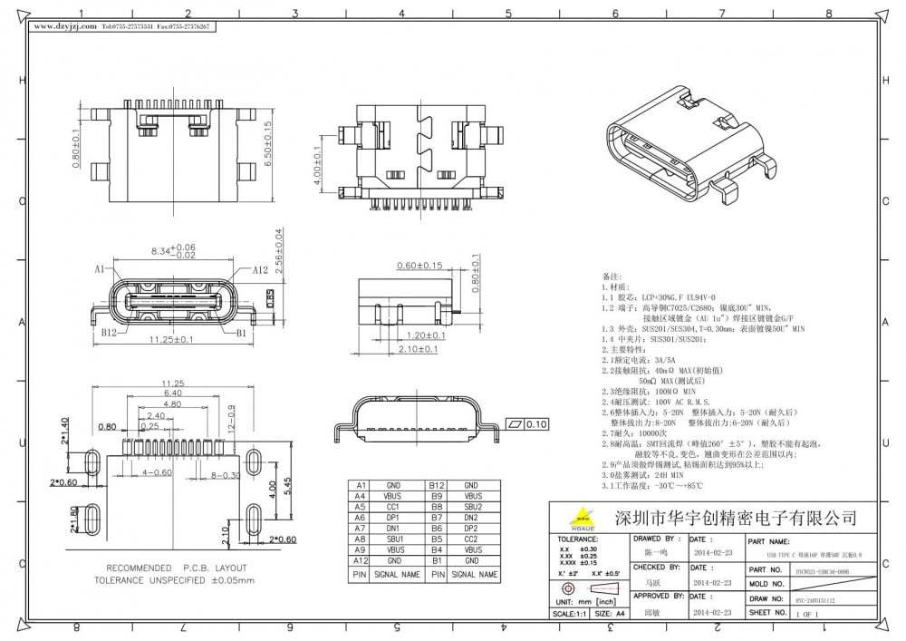 HOAUC HYCW521-USBC16-080B technical drawing