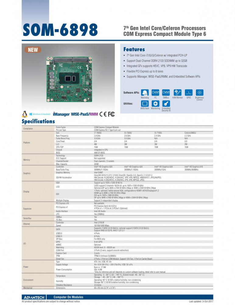 ADVANTECH SOM-6898 technical document page 1