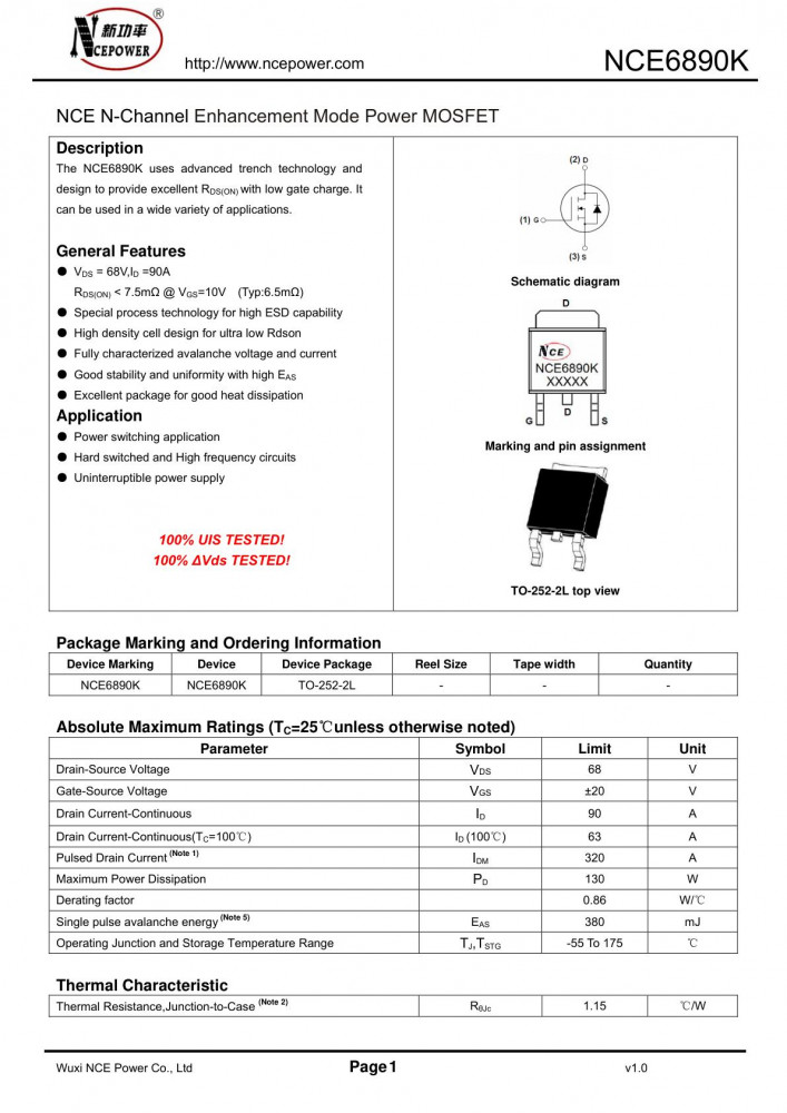 NCE6890K datasheet page 1
