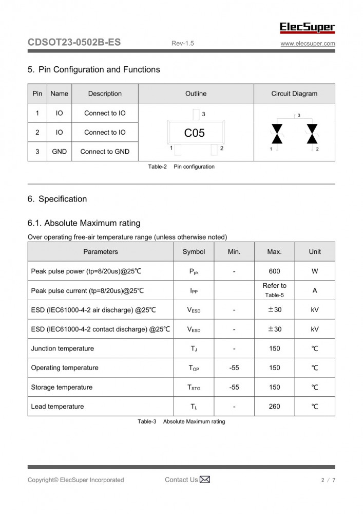 CDSOT23-0502B-ES datasheet page 2