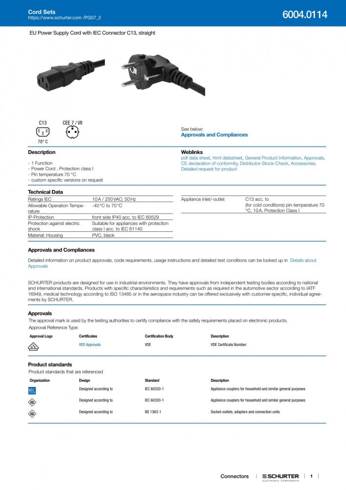 SCHURTER 6004.0114 datasheet page 1