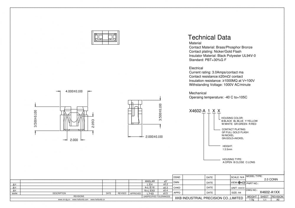 XKB X4602-A1NIB technical drawing