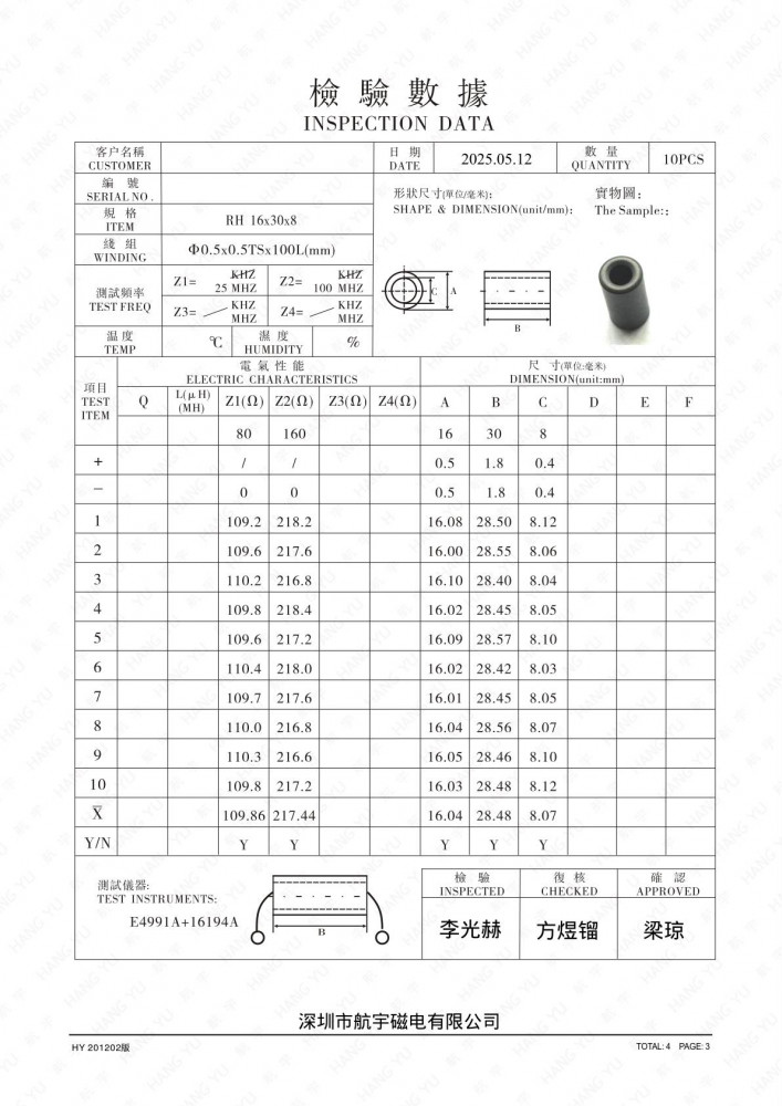 RH16×30×8 inspection data document