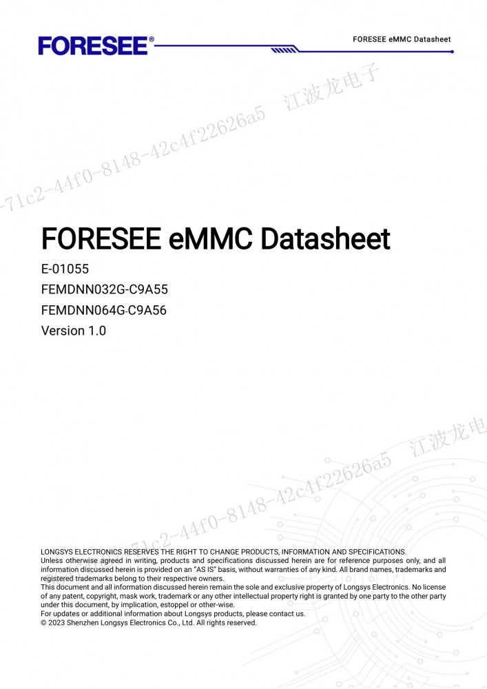 FORESEE eMMC datasheet page 1