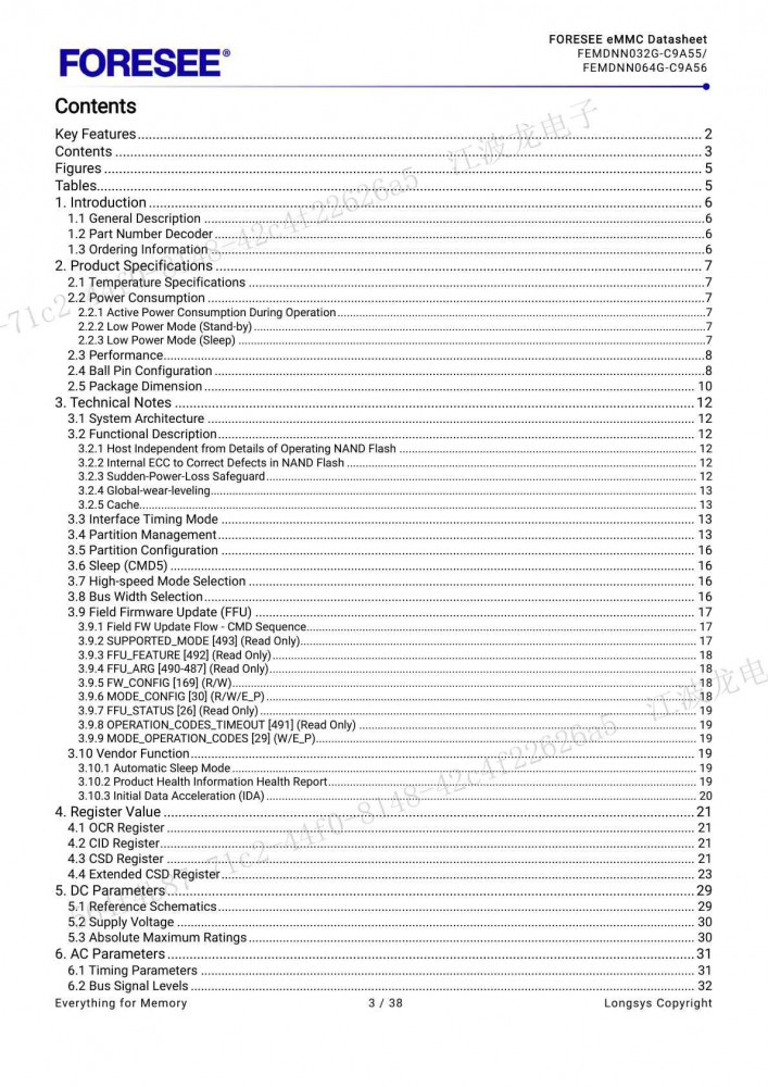 FORESEE eMMC datasheet page 3