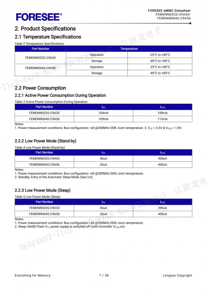 FORESEE eMMC datasheet page 7