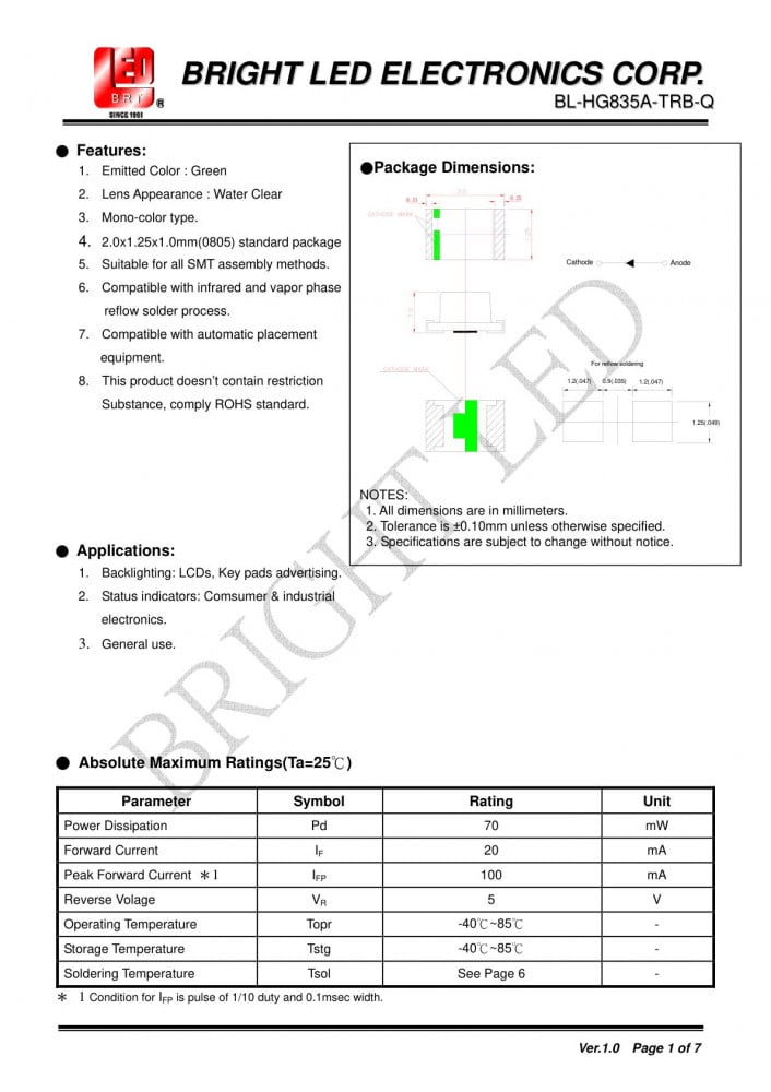 BL-HG835A-TRB-Q datasheet page 1