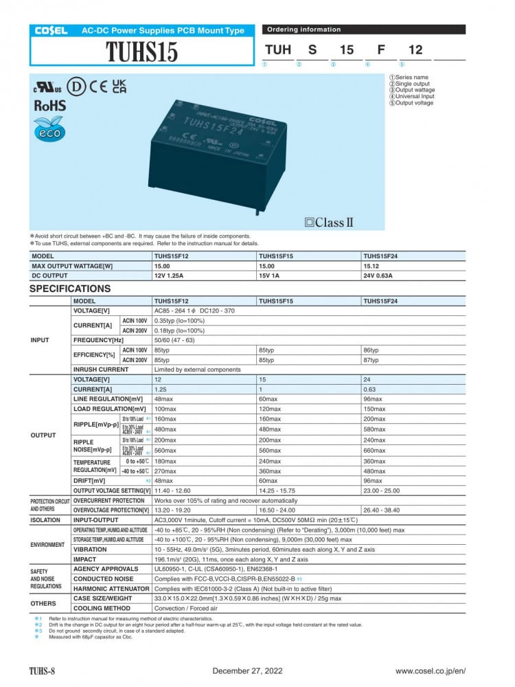 Cosel TUHS series datasheet page 8