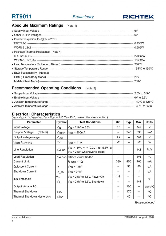 RT9011 datasheet page 4